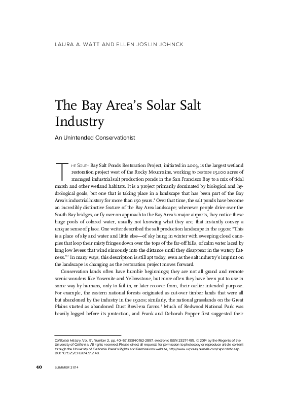 (PDF) The Bay Area's Solar Salt Industry: An Unintended Conservationist