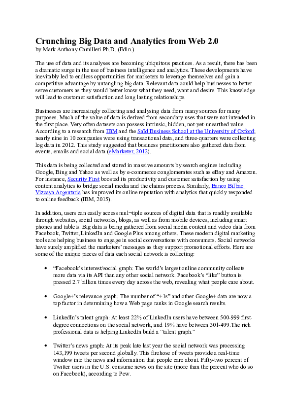 (DOC) Crunching Big Data and Analytics from Web 2.0