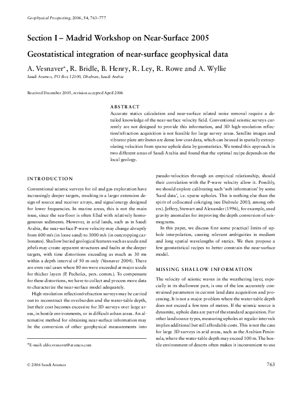 (PDF) Geostatistical integration of near-surface geophysical data