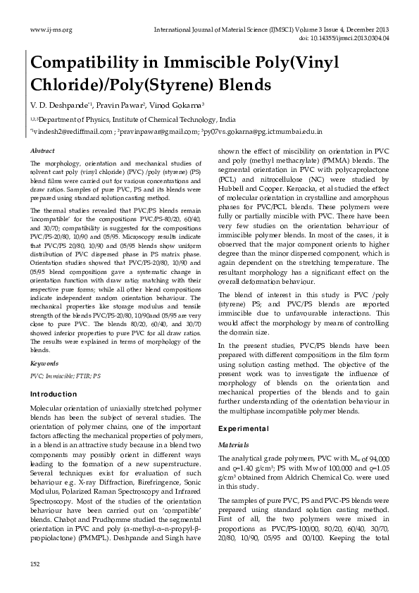 (PDF) Compatibility in Immiscible Poly(Vinyl Chloride)/Poly(Styrene) Blends