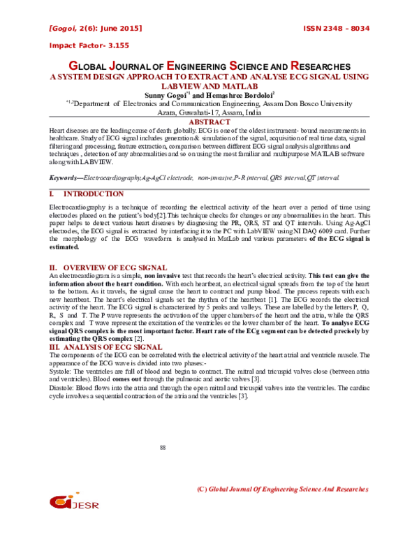 A System Design Approach To Extract And Analyse Ecg Signal Using Labview And Matlab
