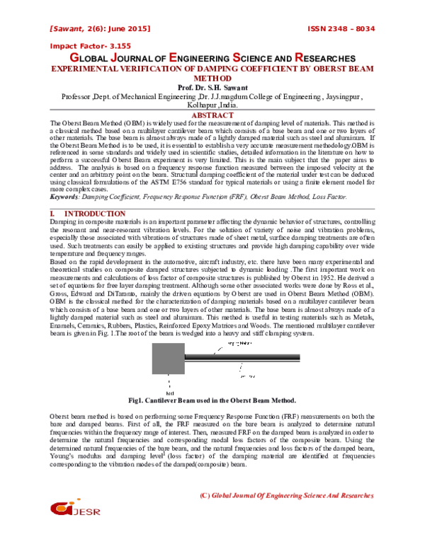 EXPERIMENTAL VERIFICATION OF DAMPING COEFFICIENT BY OBERST BEAM METHOD
