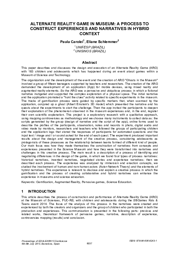 (PDF) ALTERNATE REALITY GAME IN MUSEUM: A PROCESS TO CONSTRUCT ...