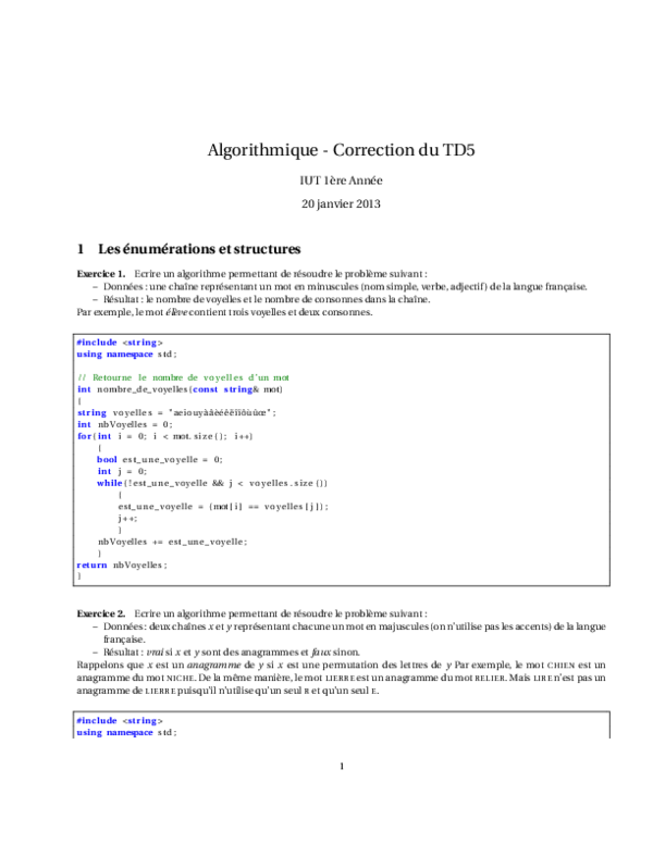 (PDF) Algorithmique -Correction du TD5