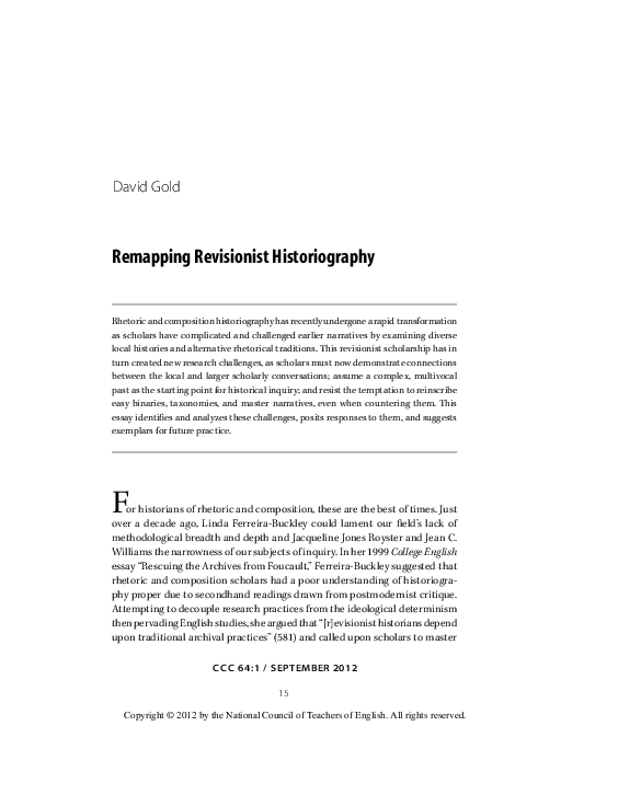 (PDF) Remapping Revisionist Historiography