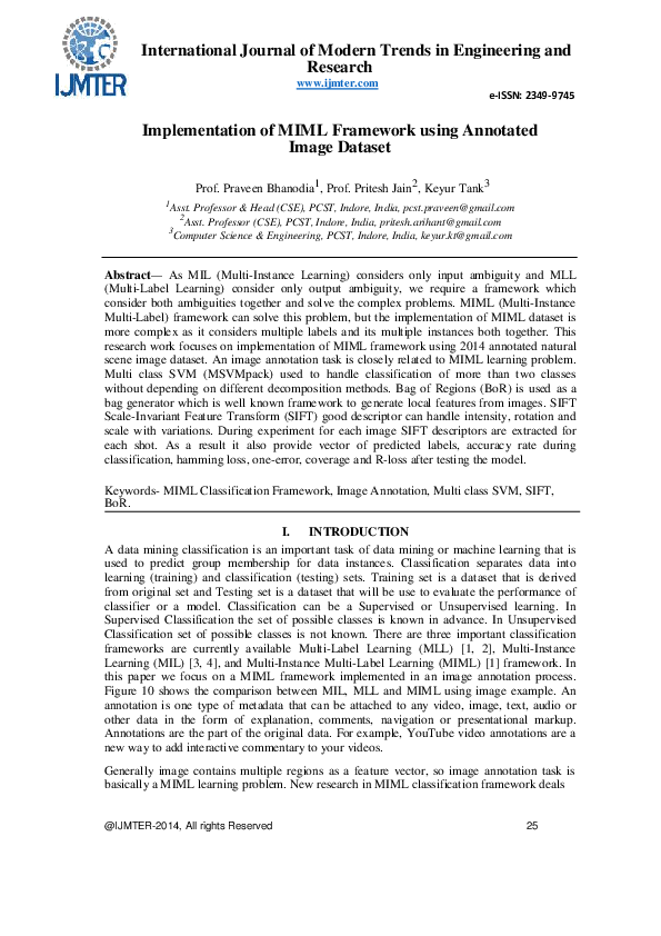 Pdf Implementation Of Miml Framework Using Annotated Image Dataset