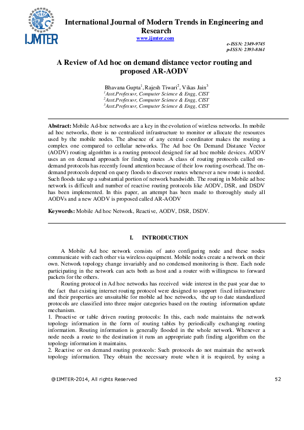 Pdf A Review Of Ad Hoc On Demand Distance Vector Routing And Proposed Ar Aodv