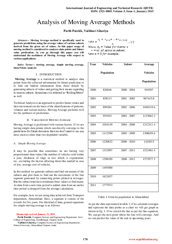 (PDF) Analysis of Moving Average Methods