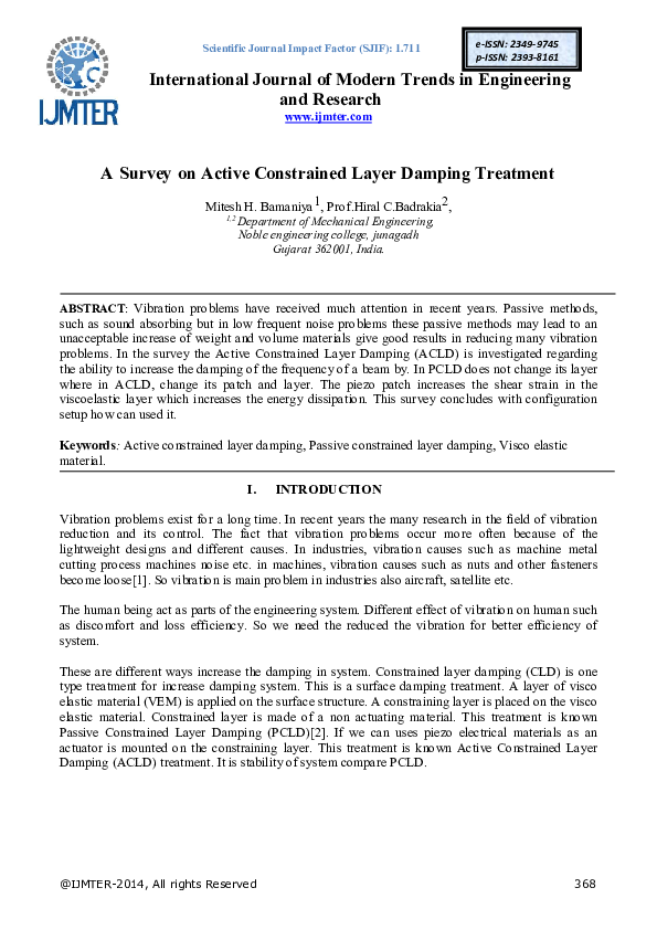 (PDF) A Survey on Active Constrained Layer Damping Treatment