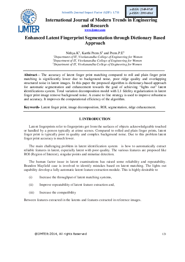 Pdf Enhanced Latent Fingerprint Segmentation Through Dictionary Based Approach