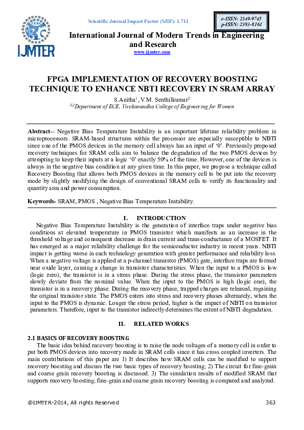 (PDF) FPGA IMPLEMENTATION OF RECOVERY BOOSTING TECHNIQUE TO ENHANCE ...