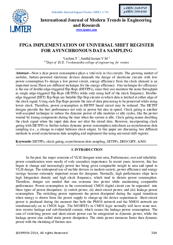 (PDF) FPGA IMPLEMENTATION OF UNIVERSAL SHIFT REGISTER FOR ASYNCHRONOUS ... (PDF) FPGA IMPLEMENTATION OF UNIVERSAL SHIFT REGISTER FOR ASYNCHRONOUS ...