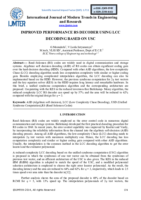 (PDF) IMPROVED PERFORMANCE RS DECODER USING LCC DECODING BASED ON USC