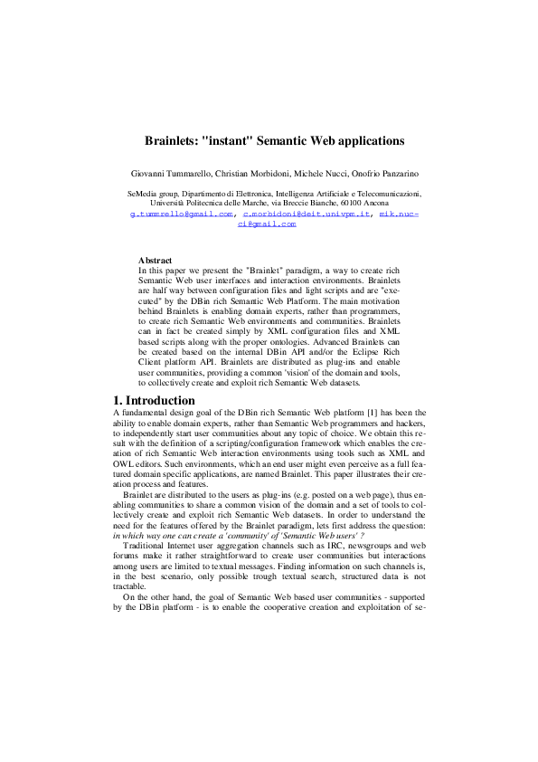 (PDF) Brainlets: "instant" Semantic Web applications