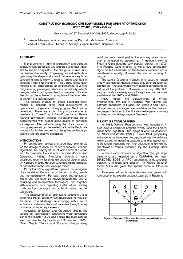 (PDF) Construction Economic Ore Body Models For Open Pit Optimization