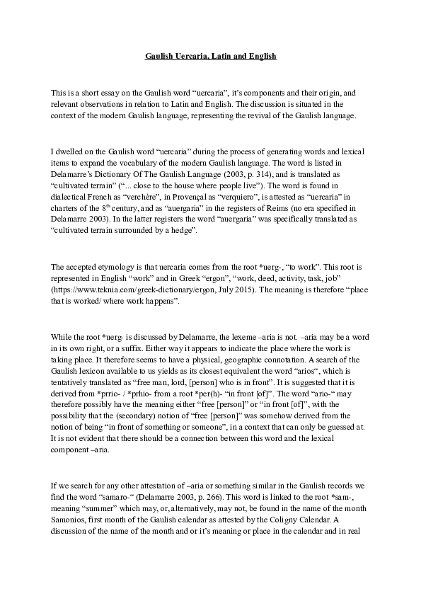 (DOC) Gaulish uercaria, Latin and English.