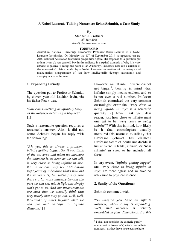 (PDF) A Nobel Laureate Talking Nonsense: Brian Schmidt, a Case Study ...