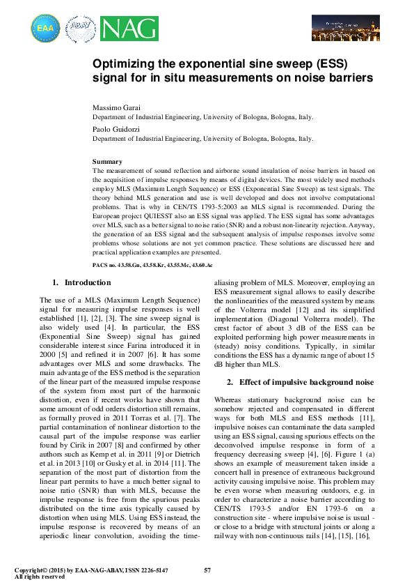 (PDF) Optimizing the exponential sine sweep (ESS) signal for in situ ...