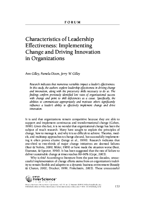 (PDF) Characteristics of leadership effectiveness: Implementing change ...