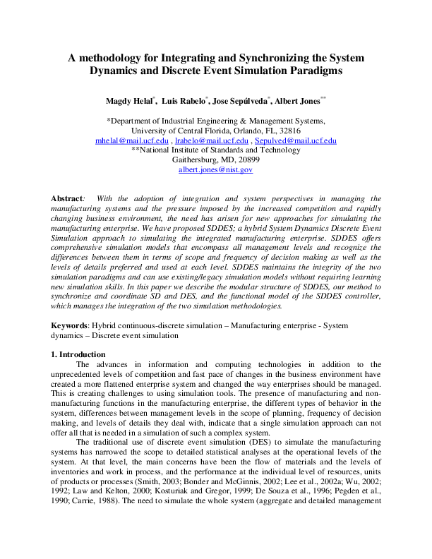 (PDF) A methodology for integrating and synchronizing the system dynamics and discrete event ...