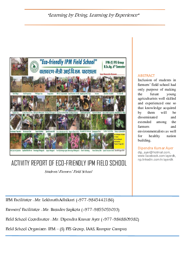 (PDF) An Activity Report of Ecofriendly IPM Field School, IAAS, Rampur ...