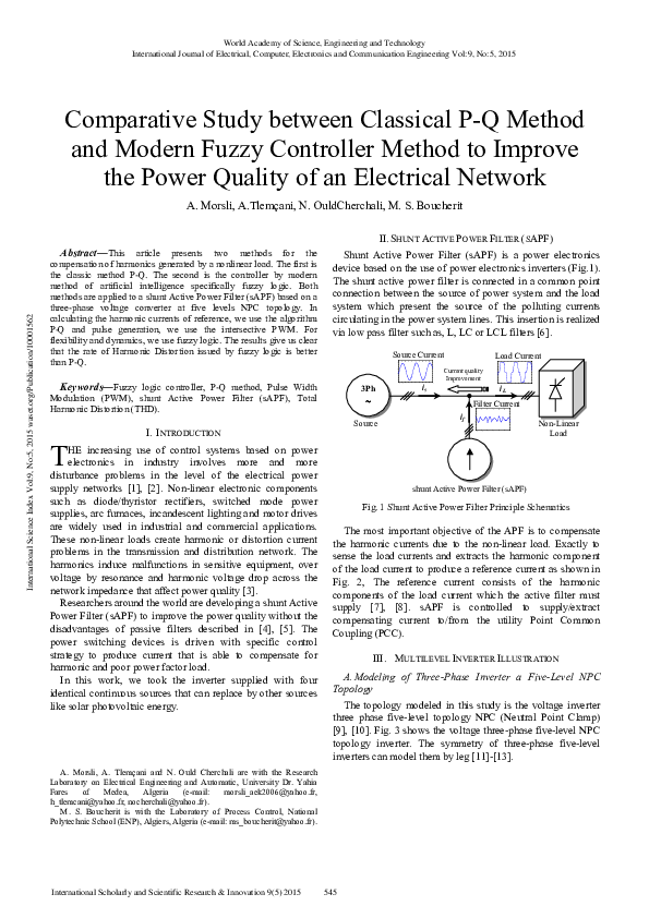 (PDF) Comparative Study between Classical P-Q Method and Modern Fuzzy Controller Method to ...
