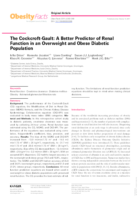 (PDF) The Cockcroft-Gault: A Better Predictor of Renal Function in an ...