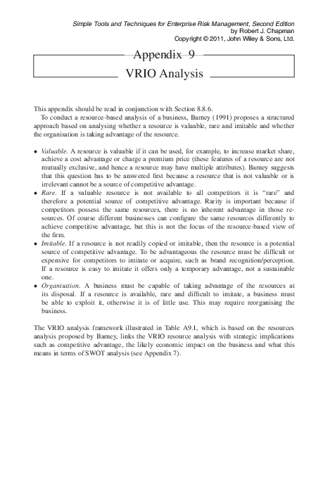 (PDF) Appendix 9: VRIO Analysis
