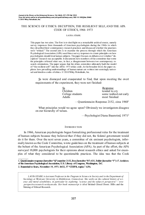 (PDF) The Science of Ethics: Deception, the Resilient Self, and the APA ...