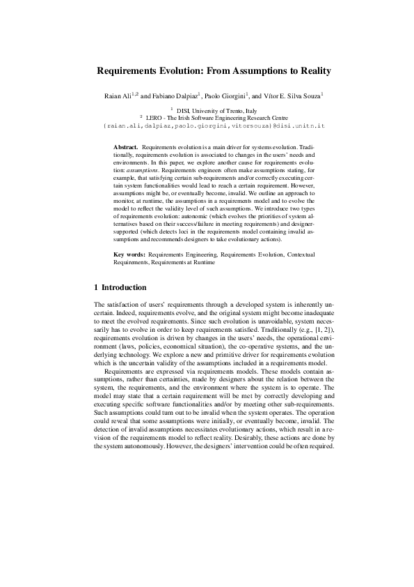 (PDF) Requirements Evolution: From Assumptions to Reality