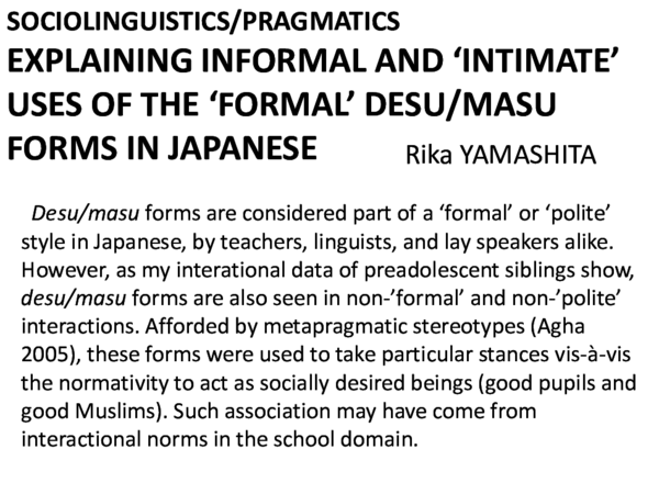 (PDF) EXPLAINING INFORMAL AND ‘INTIMATE’ USES OF THE ‘FORMAL’ DESU/MASU ...