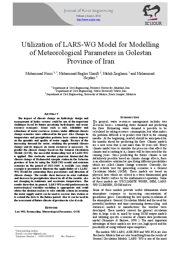 Pdf Utilization Of Lars Wg Model For Modelling Of Meteorological