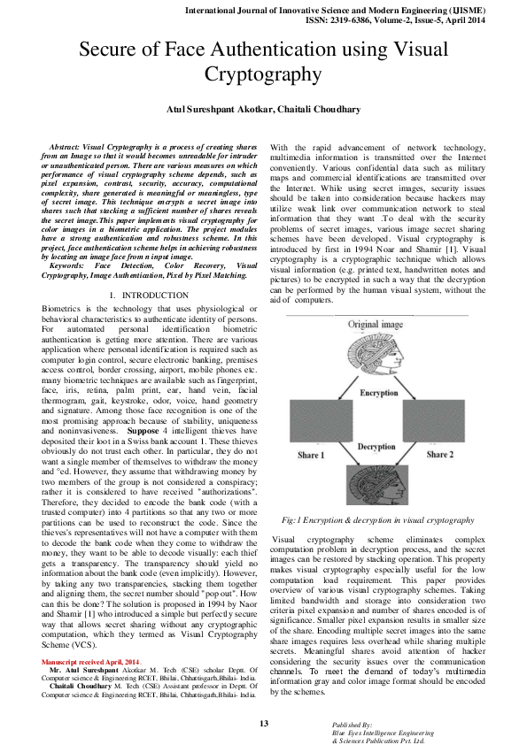 (PDF) Secure of Face Authentication using Visual
