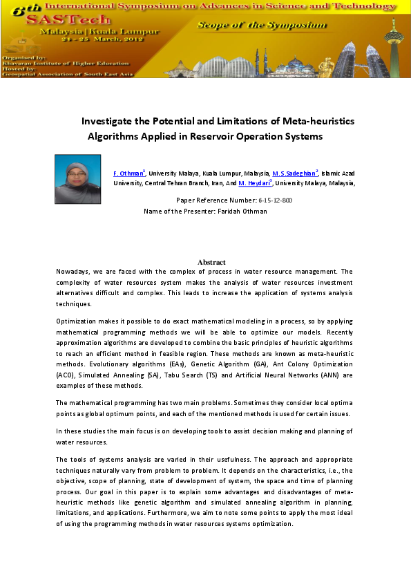 Pdf Investigate The Potential And Limitations Of Meta Heuristics Algorithms Applied In