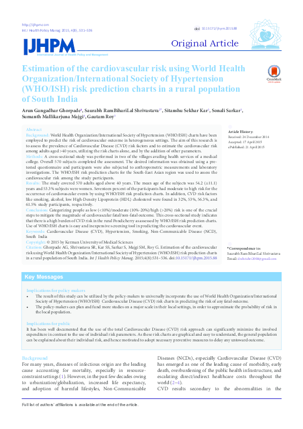 (PDF) Estimation of the Cardiovascular Risk Using World Health ...