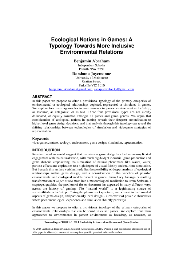 (PDF) Ecological Notions in Games: A Typology Towards More Inclusive ...