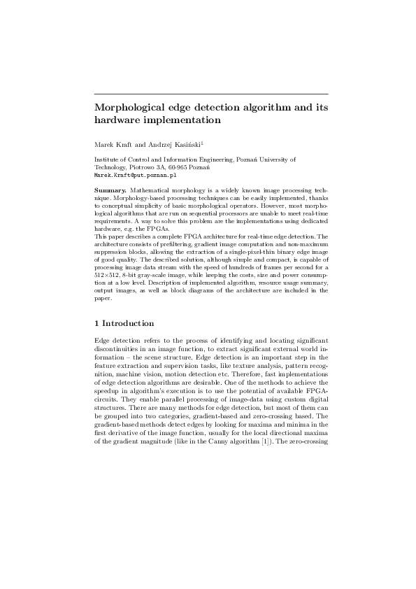 Pdf Morphological Edge Detection Algorithm And Its Hardware Implementation