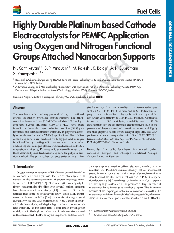 (PDF) Durable Platinum Electrocatalysts on Functionalized Nanocarbon