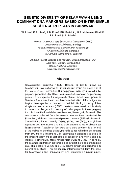 (PDF) Genetic diversity of kelampayan using dominant DNA markers based ...