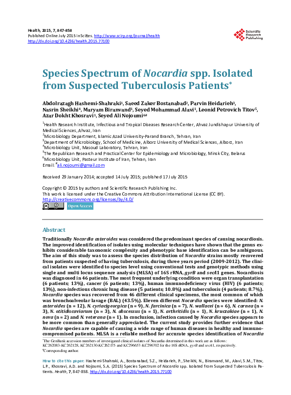 (PDF) Species Spectrum of Nocardia spp. Isolated from Suspected ...