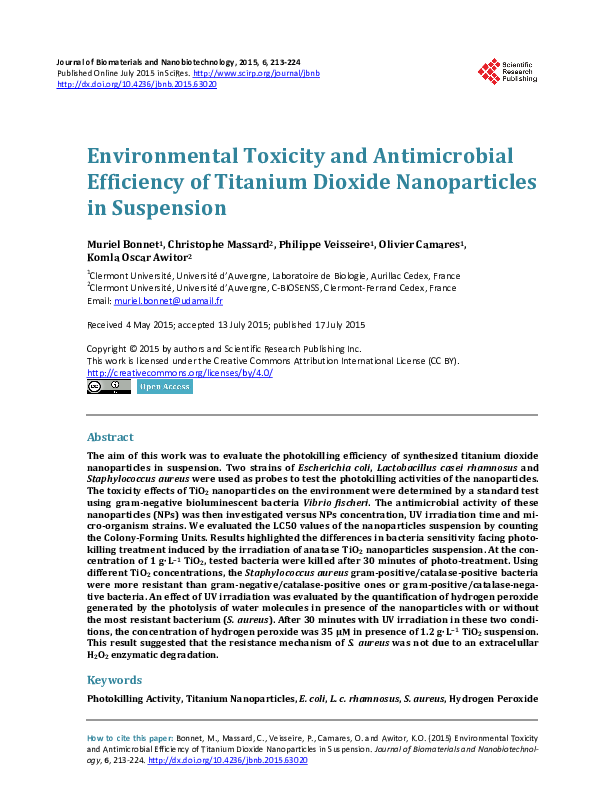 (PDF) Environmental Toxicity and Antimicrobial Efficiency of Titanium ...