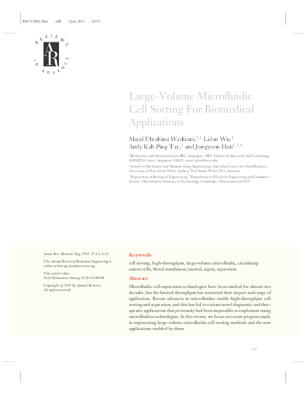 Large-Volume Microfluidic Cell Sorting For Biomedical Applications