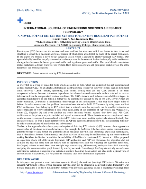 Pdf A Novel Botnet Detection System To Identify Resilient P2p Botnet