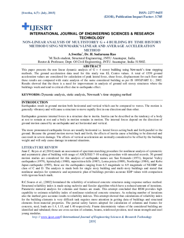 (PDF) NON - LINEAR ANALYSIS OF MULTISTOREY G + 4 BUILDING BY TIME ...