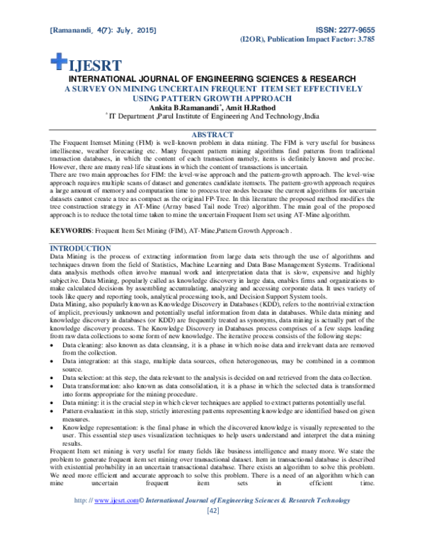 (PDF) A SURVEY ON MINING UNCERTAIN FRE QUENT ITEM SET EFFE CTIVELY USING PATTERN GROWTH APPROACH