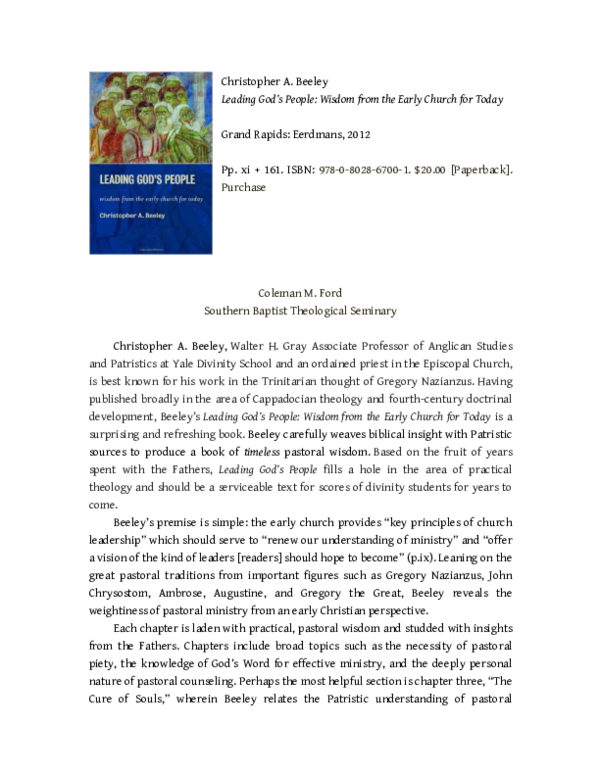 (PDF) Leading God’s People: Wisdom from the Early Church for Today by ...