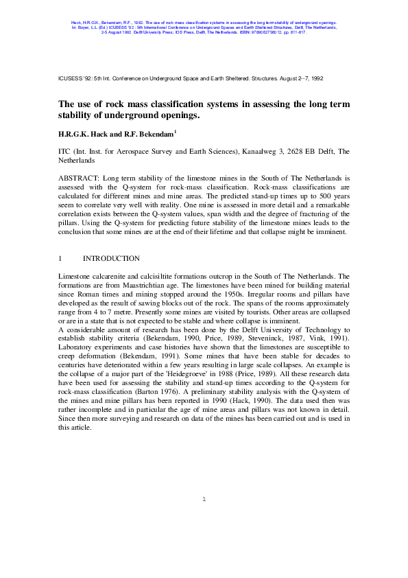 (PDF) The use of rock mass classification systems in assessing the long ...