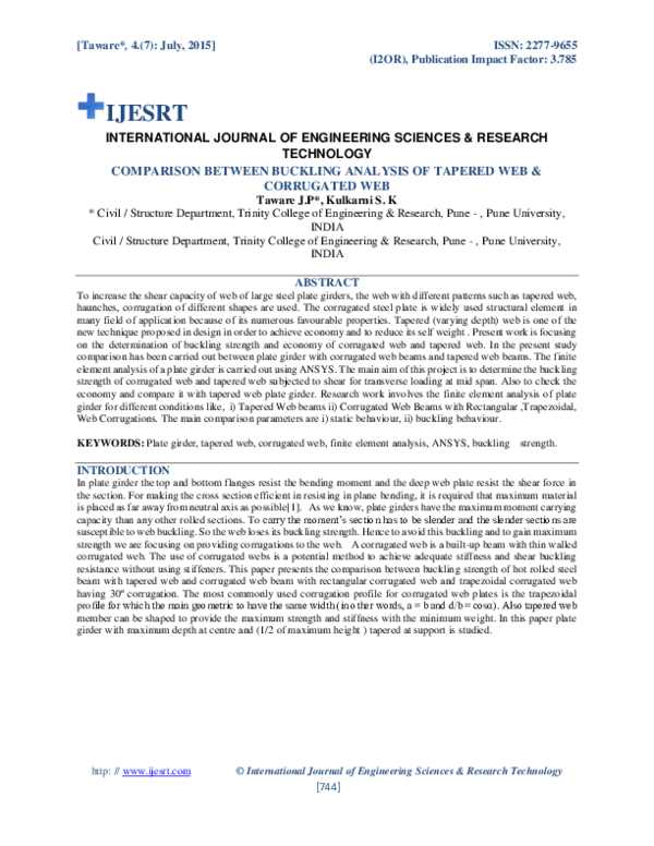 (PDF) COMPARISON BETWEEN BUCKLING ANALYSIS OF TAPERED WEB & CORRUGATED WEB