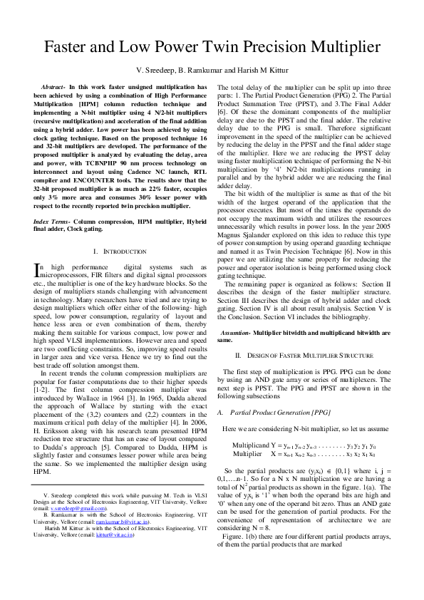 (PDF) Faster and Low Power Twin Precision Multiplier