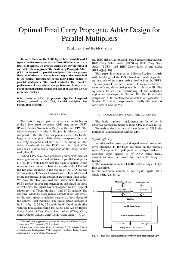 (PDF) Optimal Final Carry Propagate Adder Design for Parallel Multipliers